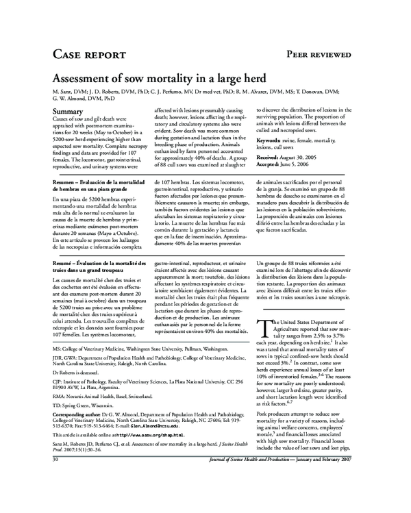 (PDF) Assessment of sow mortality in a large herd