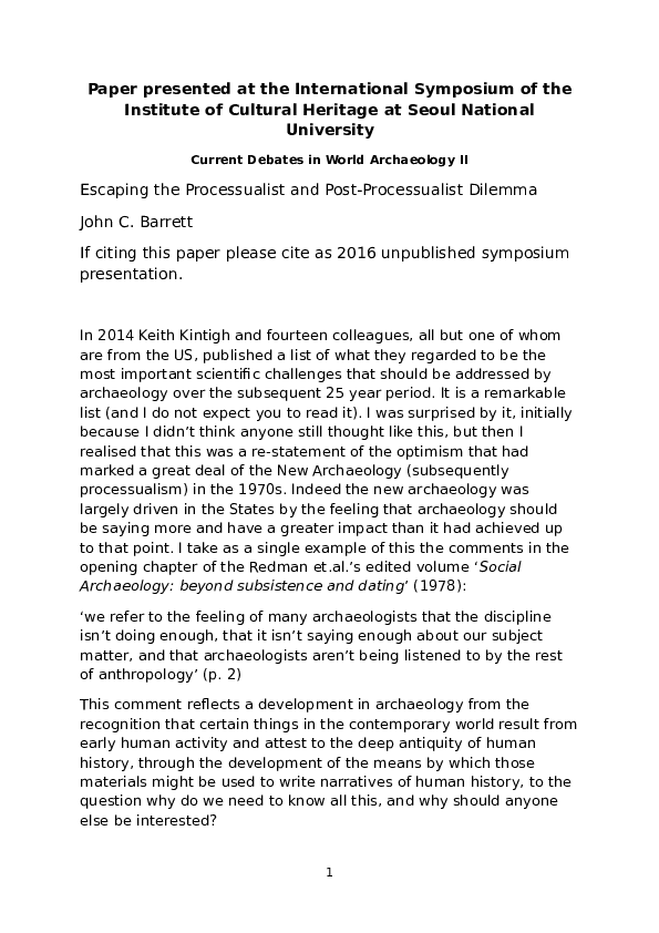 (DOC) Escaping the Processualist and Post-Processualist Dilemma