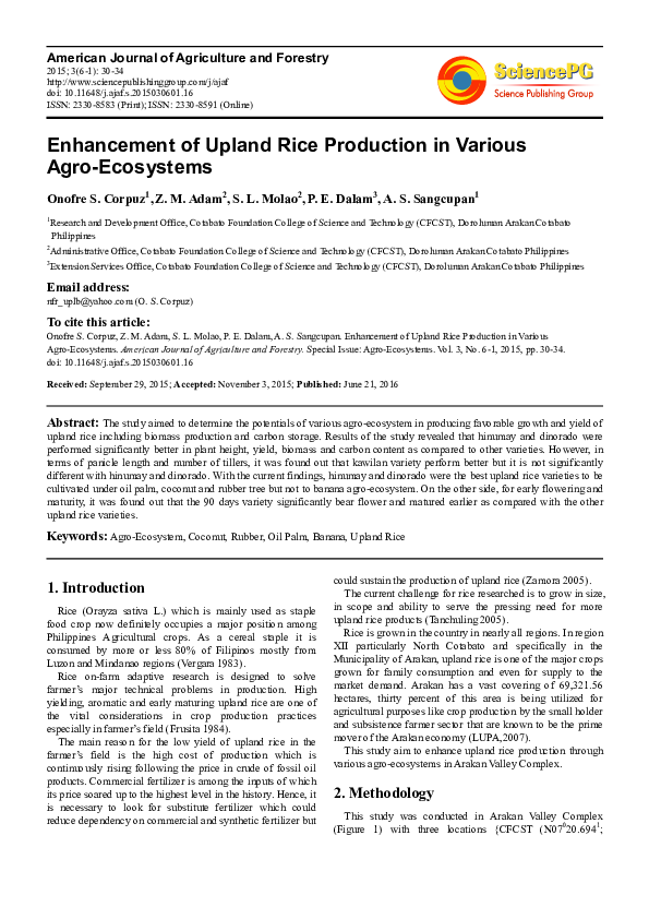 (PDF) Enhancement of Upland Rice Production in Various Agro-Ecosystems
