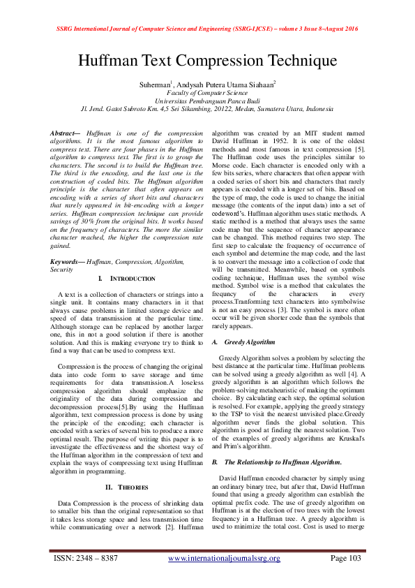 Pdf Huffman Text Compression Technique