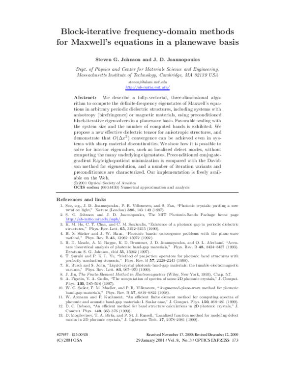 (PDF) Block-iterative frequency-domain methods for Maxwell's equations in a planewave basis