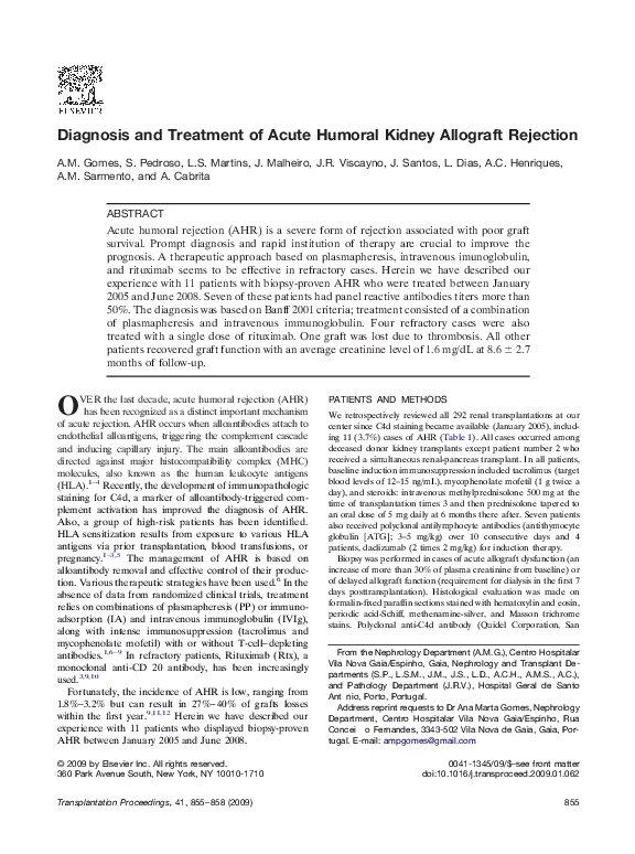 (PDF) Diagnosis and treatment of acute humoral kidney allograft rejection