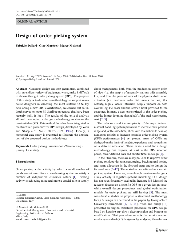 (PDF) Design of order picking system
