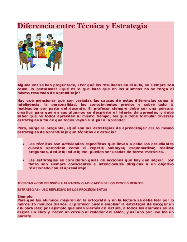 (DOC) Diferencia entre Técnica y Estrategia