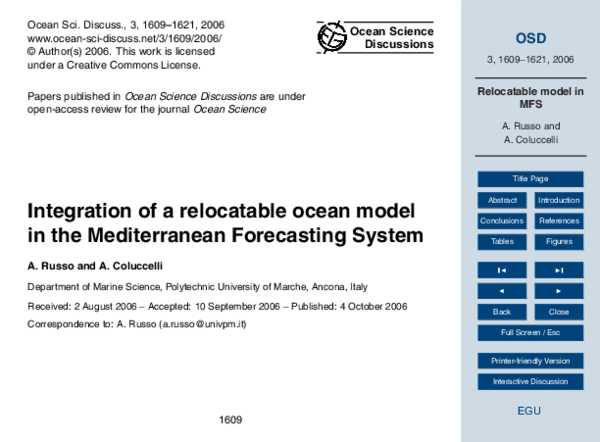Pdf Integration Of A Relocatable Ocean Model In The Mediterranean Forecasting System
