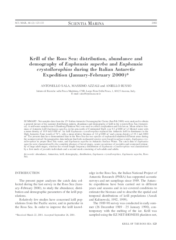 (PDF) Krill of the Ross Sea: distribution, abundance and demography of ...