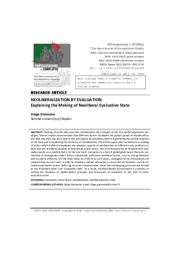 (PDF) NEOLIBERALIZATION BY EVALUATION Explaining the Making of ...