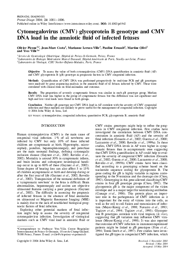 (PDF) Cytomegalovirus (CMV) glycoprotein B genotype and CMV DNA load in ...