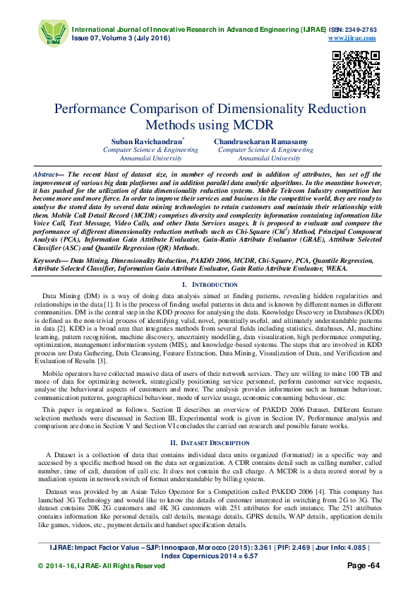 (PDF) Performance Comparison of Dimensionality Reduction Methods using MCDR
