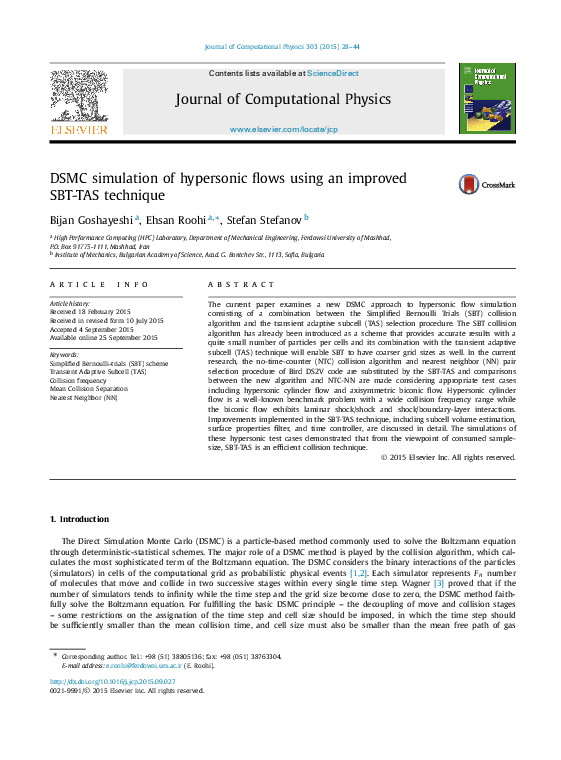 Pdf Dsmc Simulation Of Hypersonic Flows Using An Improved Sbt Tas Technique