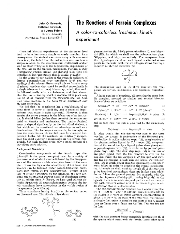(PDF) The reactions of ferroin complexes. A color-to-colorless freshman ...