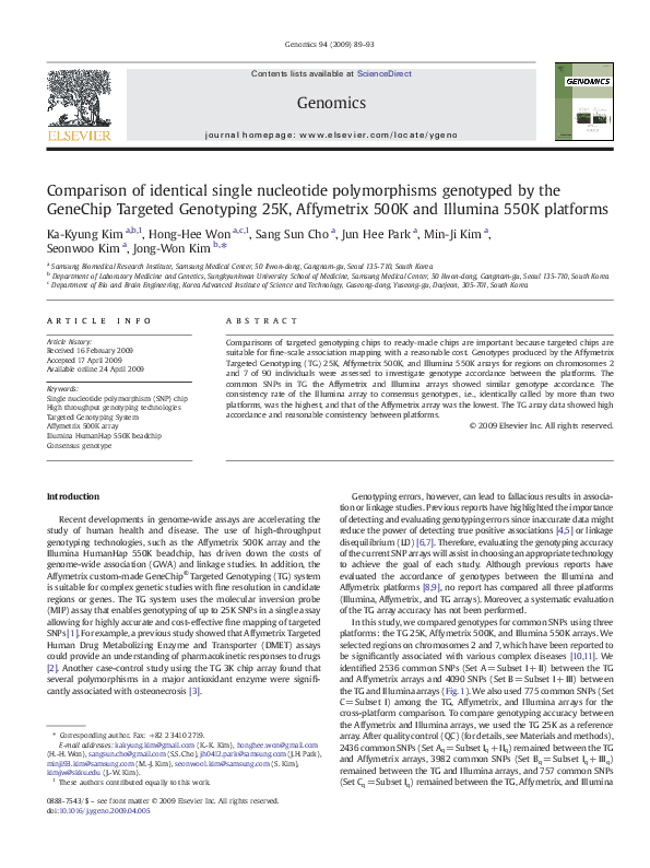 (PDF) Comparison of identical single nucleotide polymorphisms genotyped ...