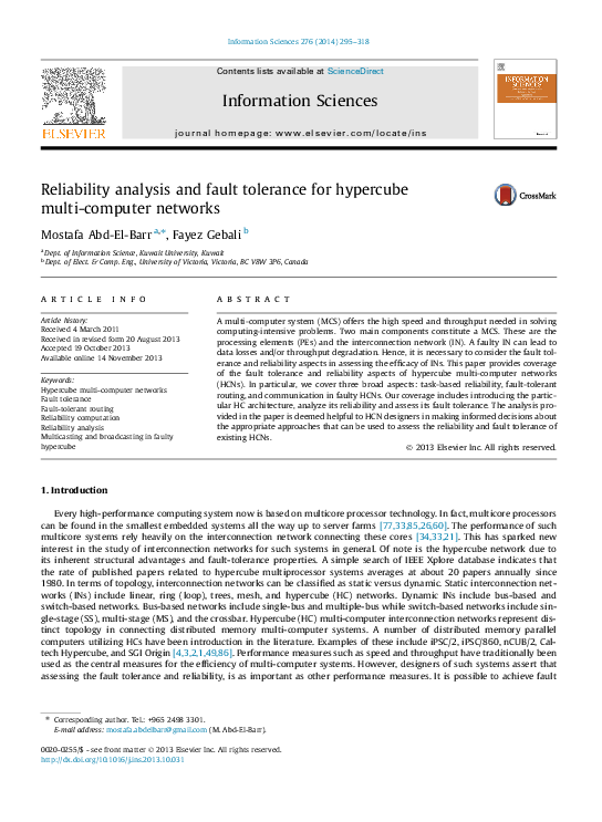Pdf Reliability Analysis And Fault Tolerance For Hypercube Multi Computer Networks