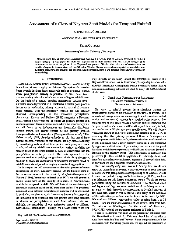 (PDF) Assessment of a class of Neyman-Scott models for temporal rainfall