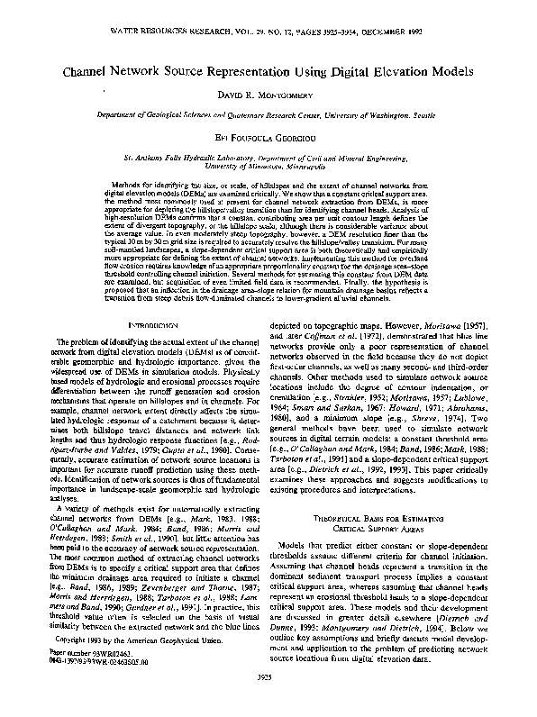 (PDF) Channel network source representation using digital elevation models