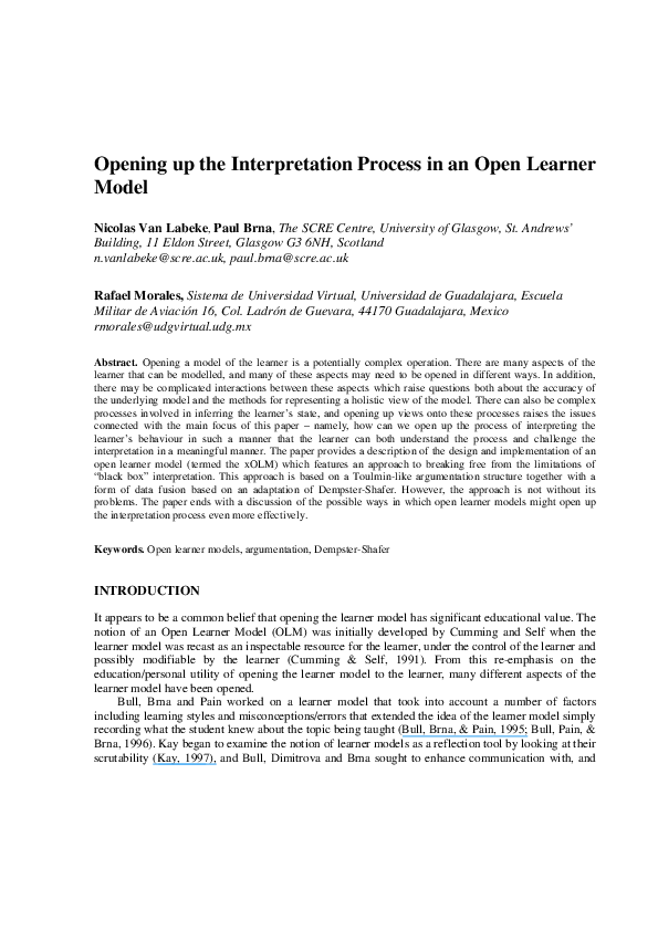(PDF) Opening up the interpretation process in an open learner model