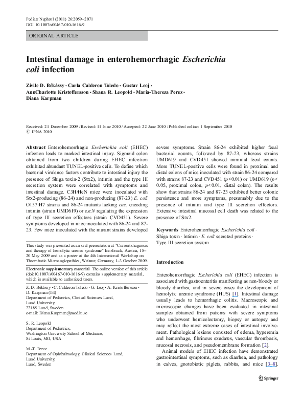 (PDF) Intestinal damage in enterohemorrhagic Escherichia coli infection