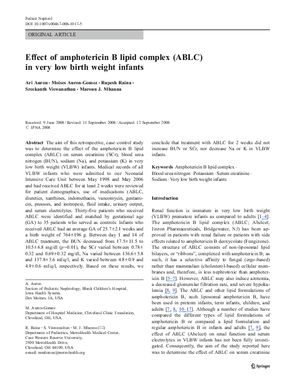 (PDF) Effect of amphotericin B lipid complex (ABLC) in very low birth ...