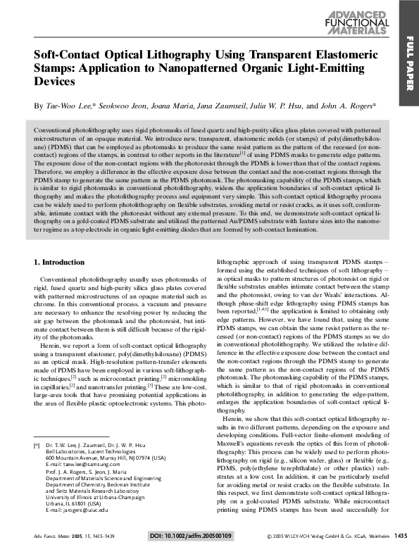 (PDF) Soft-Contact Optical Lithography Using Transparent Elastomeric ...