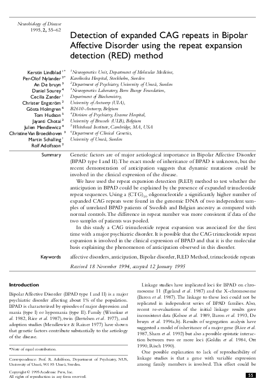 (PDF) Detection of expanded CAG repeats in Bipolar Affective Disorder using the repeat expansion ...