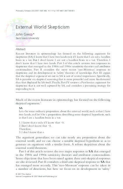 (PDF) External World Skepticism