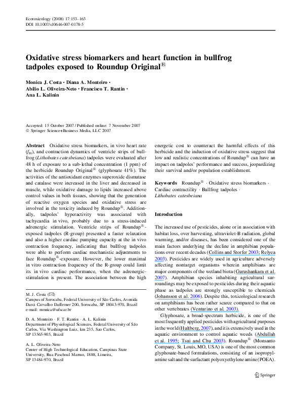 (PDF) Oxidative stress biomarkers and heart function in bullfrog ...