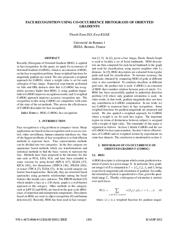 (PDF) FACE RECOGNITION USING CO-OCCURRENCE HISTOGRAMS OF ORIENTED GRADIENTS