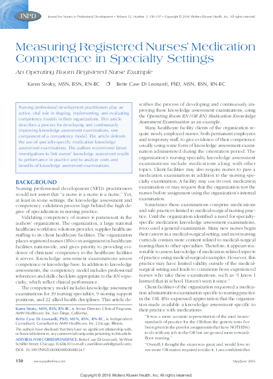 (PDF) Measuring Registered Nurses' Medication Competence in Specialty ...
