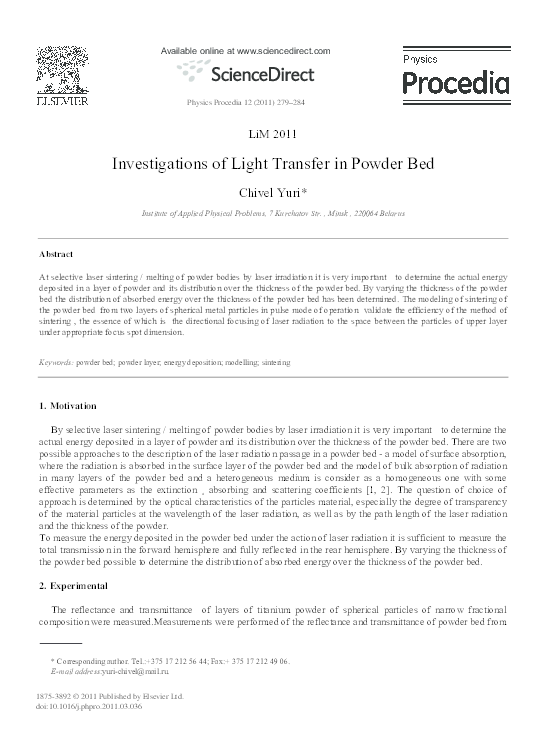 (PDF) Investigations of Light Transfer in Powder Bed