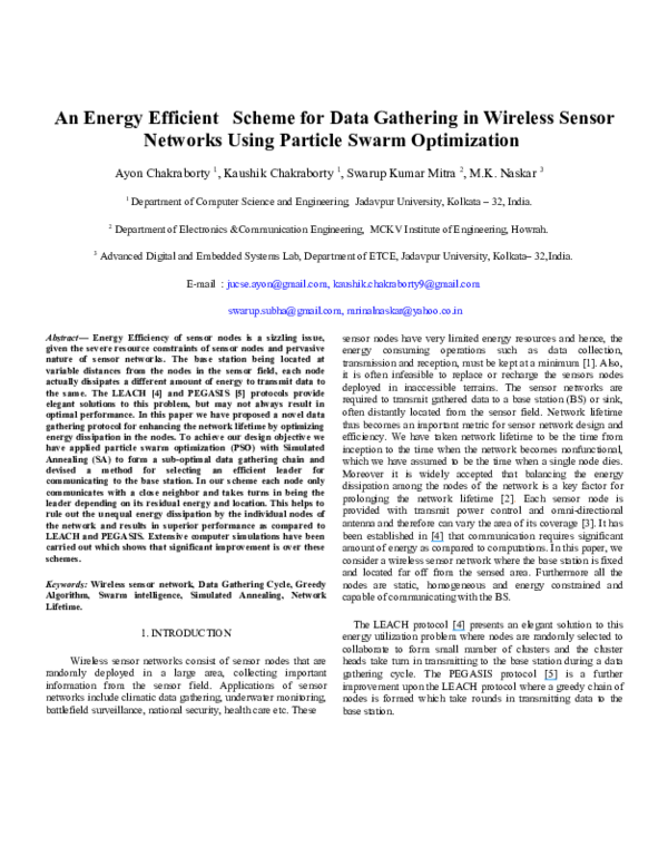 Pdf An Energy Efficient Scheme For Data Gathering In Wireless Sensor Networks Using Particle
