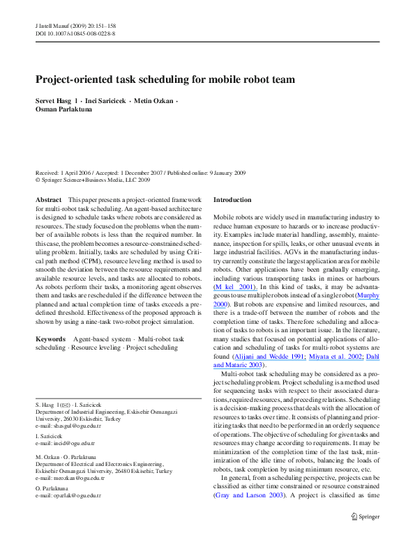 (PDF) Project-oriented task scheduling for mobile robot team