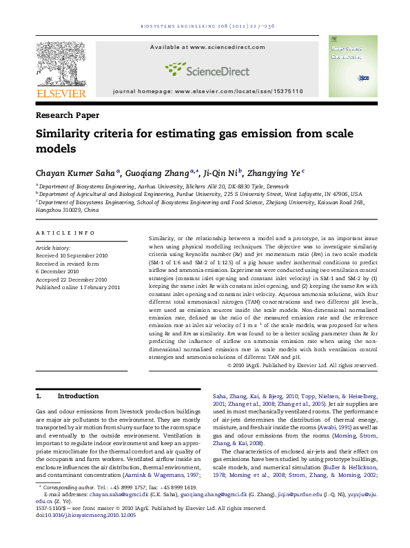 (PDF) Similarity criteria for estimating gas emission from scale models