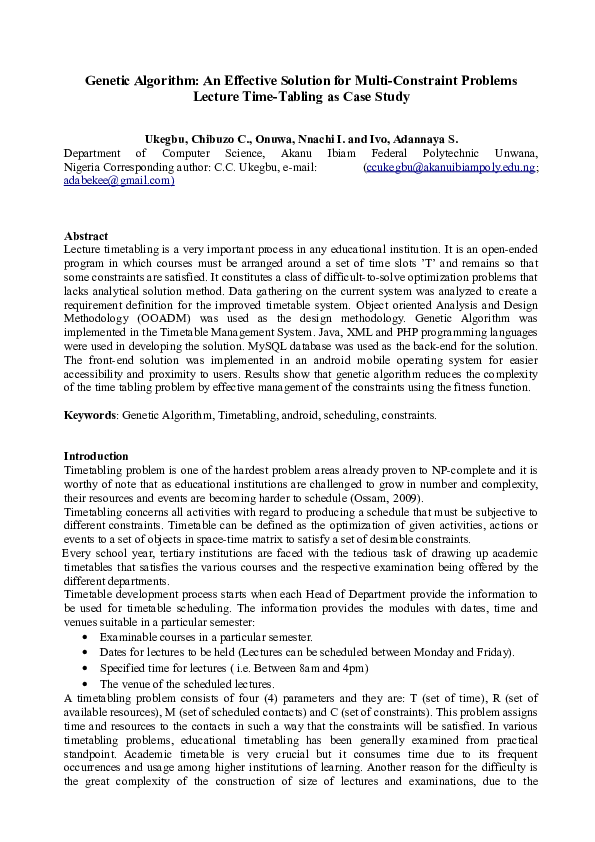 Doc Genetic Algorithm An Effective Solution For Multi Constraint Problems Lecture Time