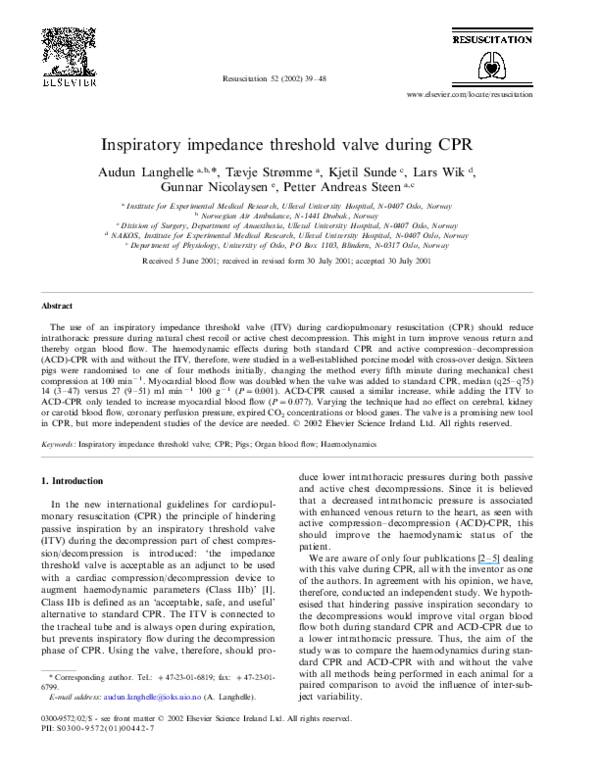 (PDF) Inspiratory impedance threshold valve during CPR