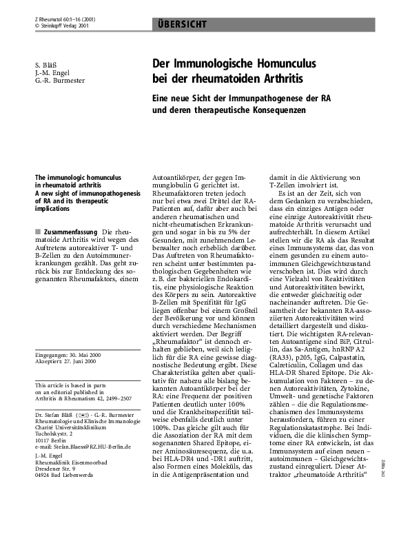 (PDF) Der Immunologische Homunculus bei der rheumatoiden ArthritisEine ...