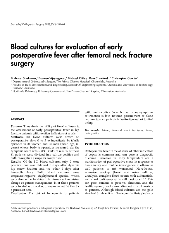 (PDF) Blood cultures for evaluation of early postoperative fever after ...