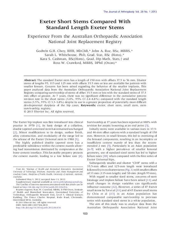 (PDF) Exeter Short Stems Compared With Standard Length Exeter Stems