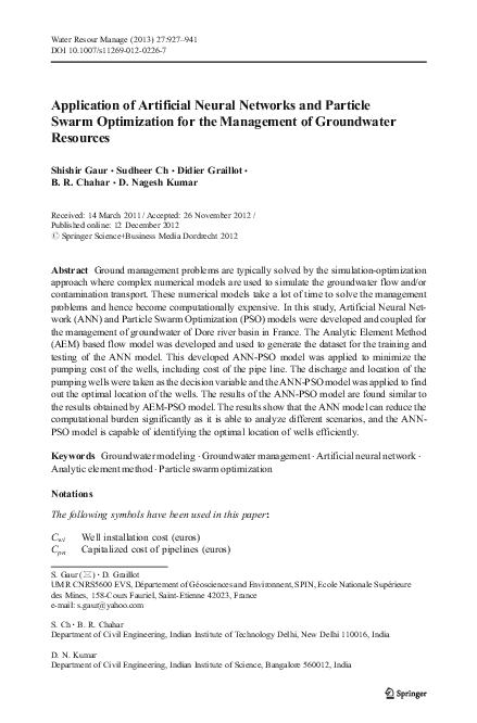 (PDF) ANN-PSO Model for Optimizing Groundwater Management
