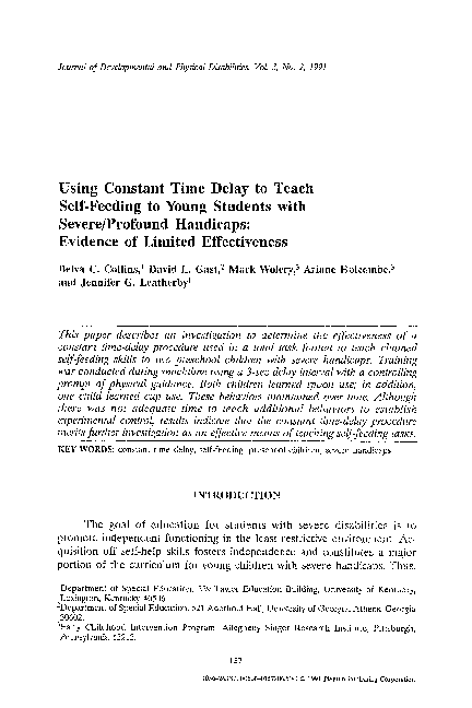(PDF) Using constant time delay to teach self-feeding to young students ...