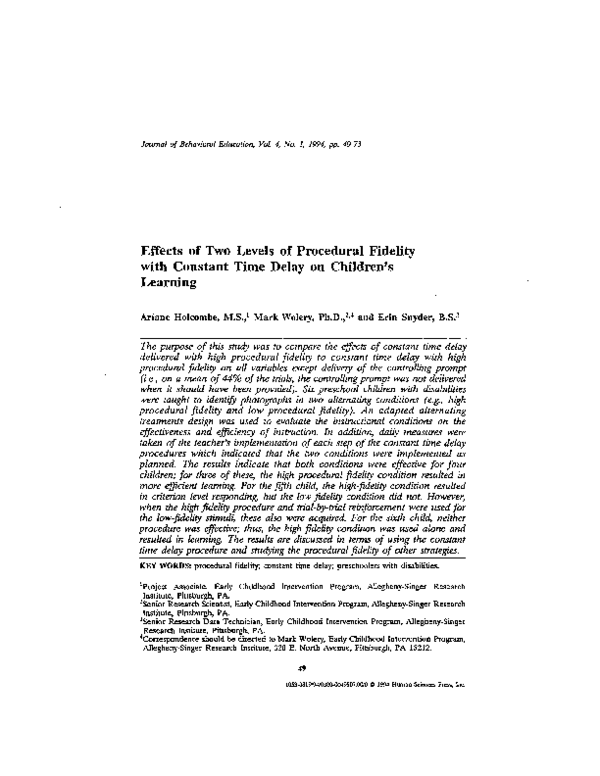 (PDF) Effects of two levels of procedural fidelity with constant time ...