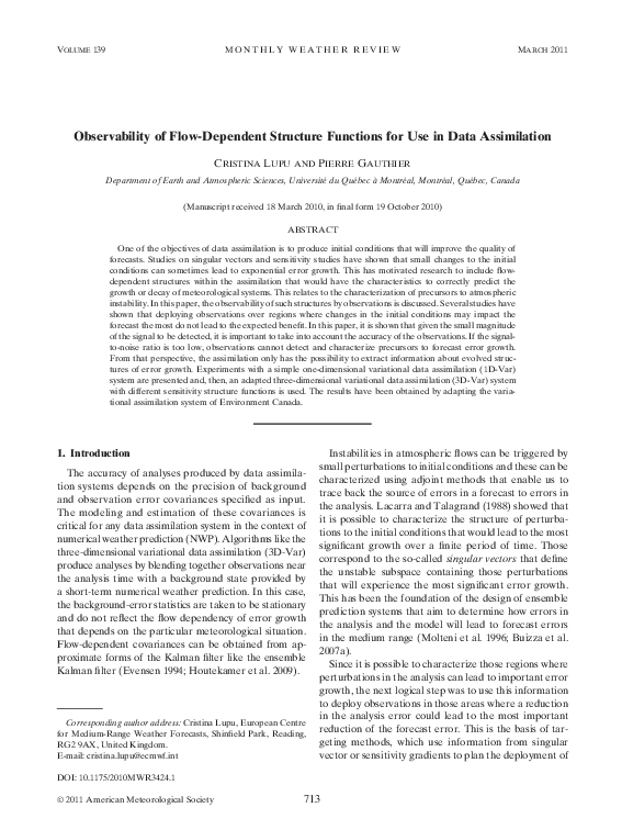 (PDF) Observability of Flow-Dependent Structure Functions for Use in Data Assimilation ...