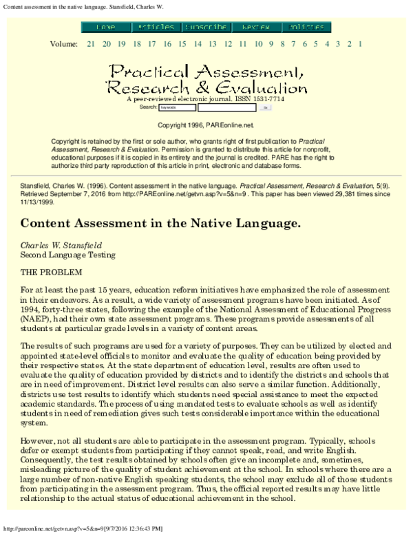 (PDF) Content Assessment in the Native Language