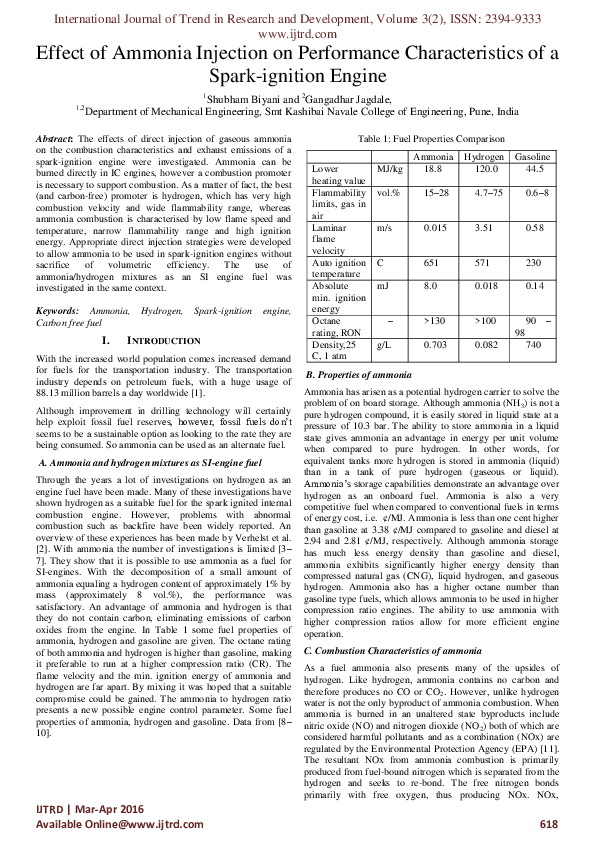 (PDF) Effect of Ammonia Injection on Performance Characteristics of a Spark-ignition Engine