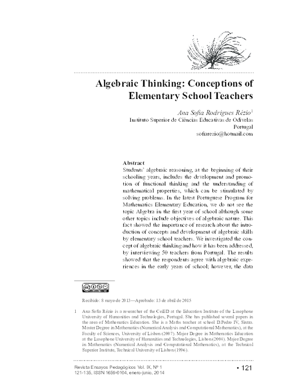 (PDF) Algebraic Thinking: Conceptions of Elementary School Teachers