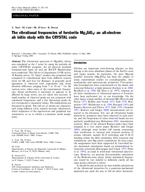 (PDF) The vibrational frequencies of forsterite Mg 2 SiO 4 : an all-electron ab initio study ...