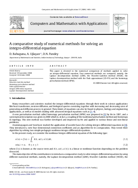 (PDF) A comparative study of numerical methods for solving an integro ...