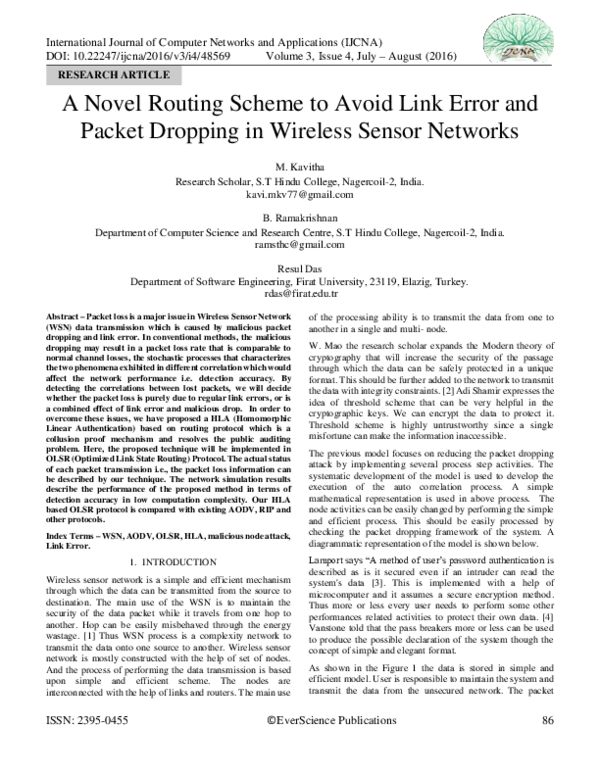 Pdf A Novel Routing Scheme To Avoid Link Error And Packet Dropping In Wireless Sensor Networks