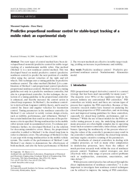 (PDF) Predictive proportional nonlinear control for stable-target tracking of a mobile robot: an ...