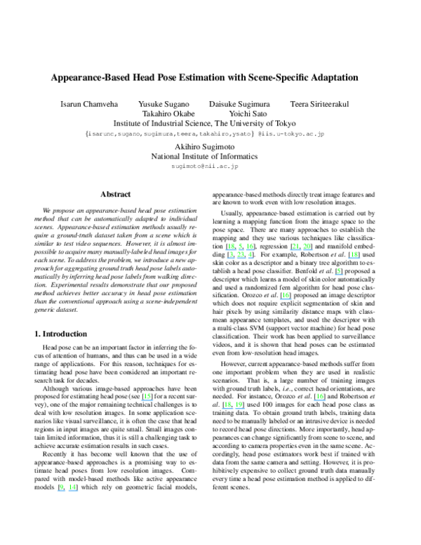 (PDF) Appearance-based head pose estimation with scene-specific adaptation