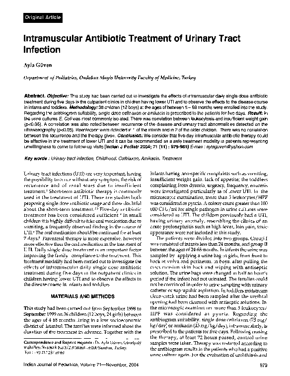 (PDF) Intramuscular antibiotic treatment of urinary tract infection